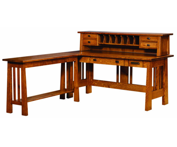 Freemont Mission Open Desk With Return Table And Hutch | Amish Oak ...